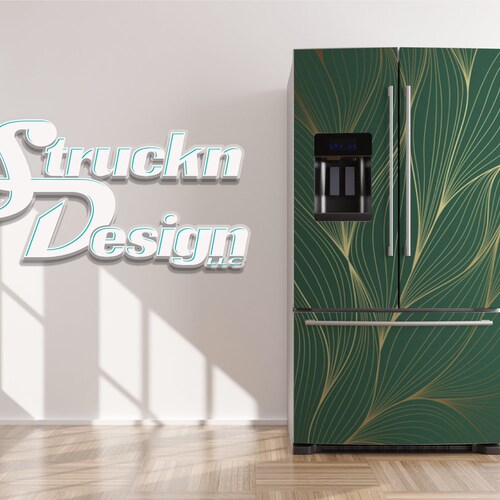 Gold Abstract Line Work Leaf Green Emerald Refrigerator Fridge - Etsy