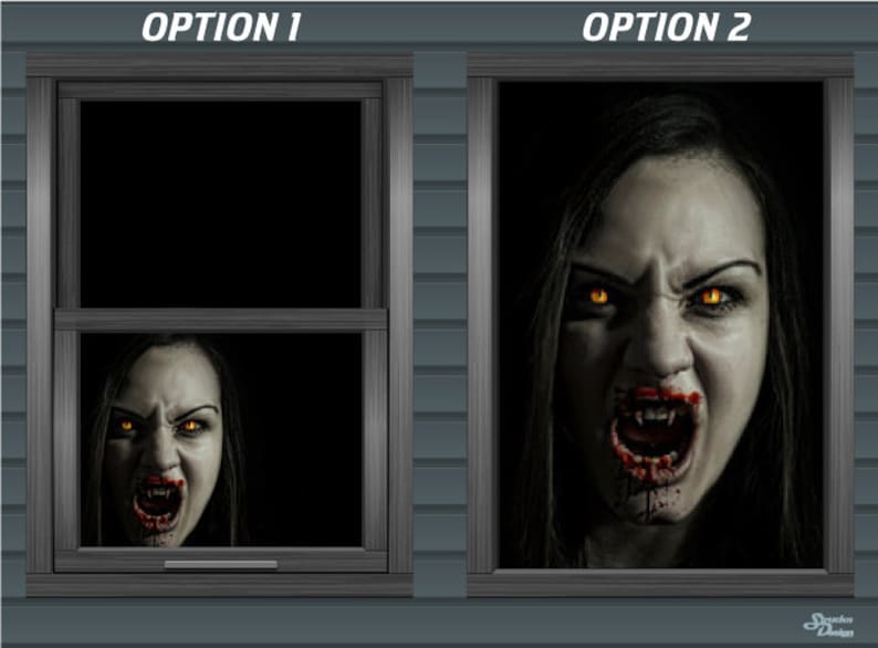 Bloodthirsty Female Vampire Horror Window Backlit Wall Backdrop Banner ...