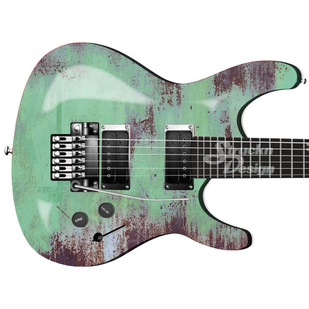 Teal Brown Painted Rust Patina Guitar Bass Metal Vinyl Wrap Skin Decal ...