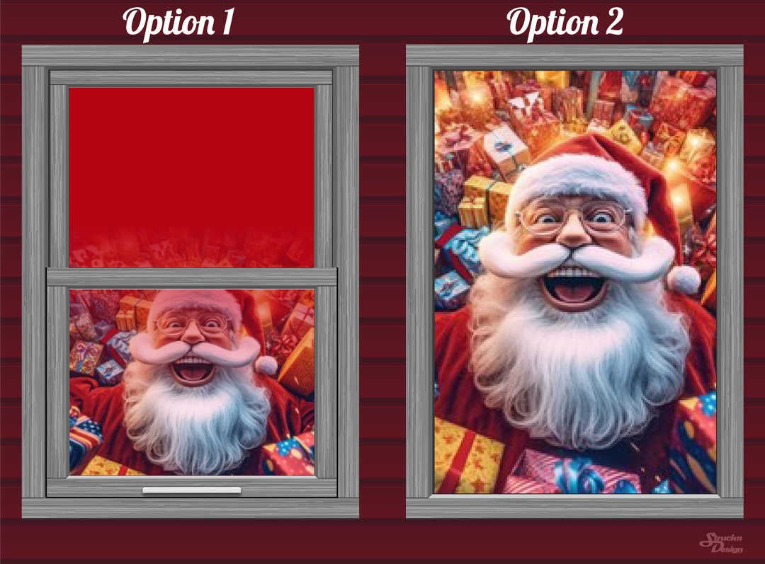 Bright Red Silly Santa Gift Pile Window Backlit Wall Backdrop Banner ...