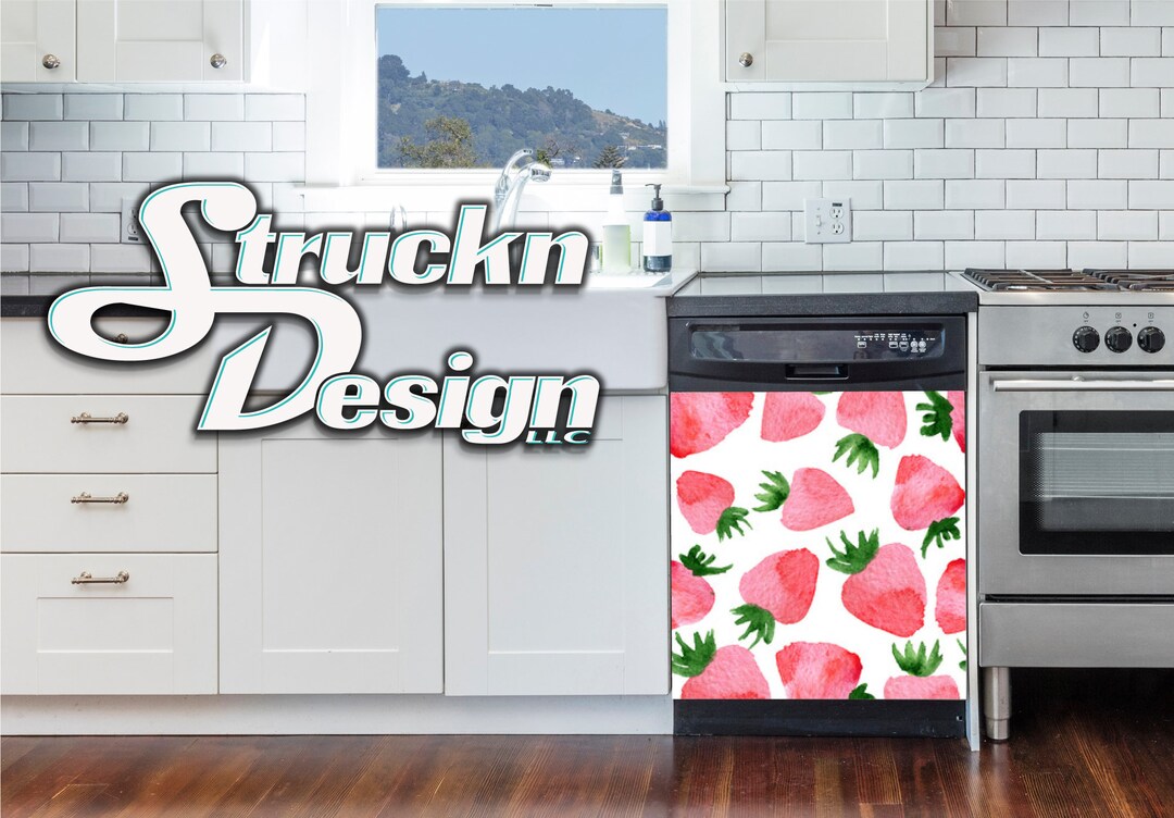 Watercolor Paper Texture Strawberry Fruit Dishwasher Wrap Dishes Front ...