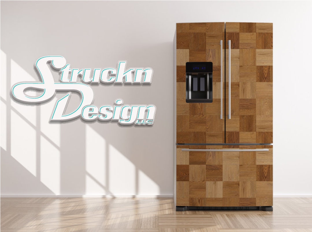 Wood Parquet Squares Checker Brown Refrigerator Fridge Freezer Wrap ...