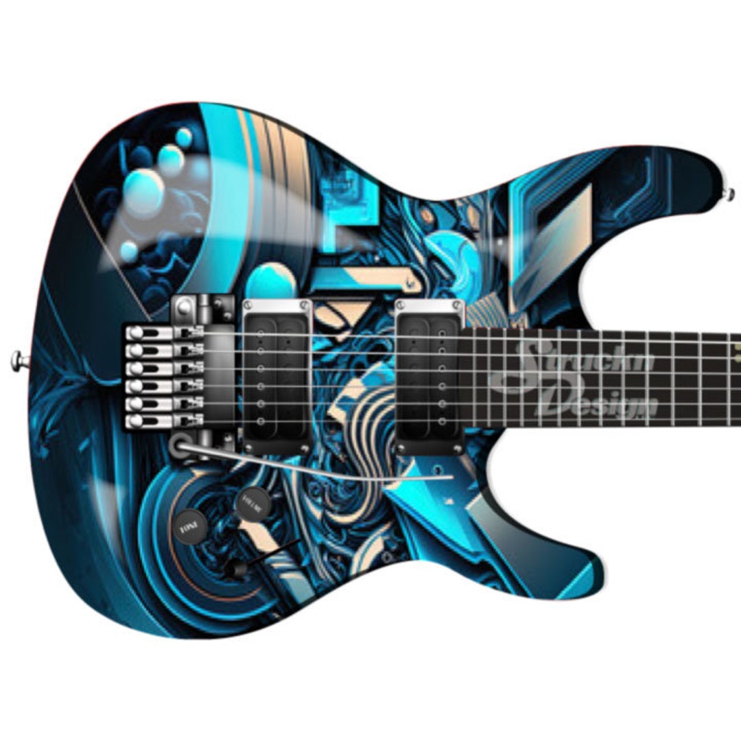 Cyan Grey Abstract Modern Guitar Bass Metal Vinyl Wrap Skin Decal ...