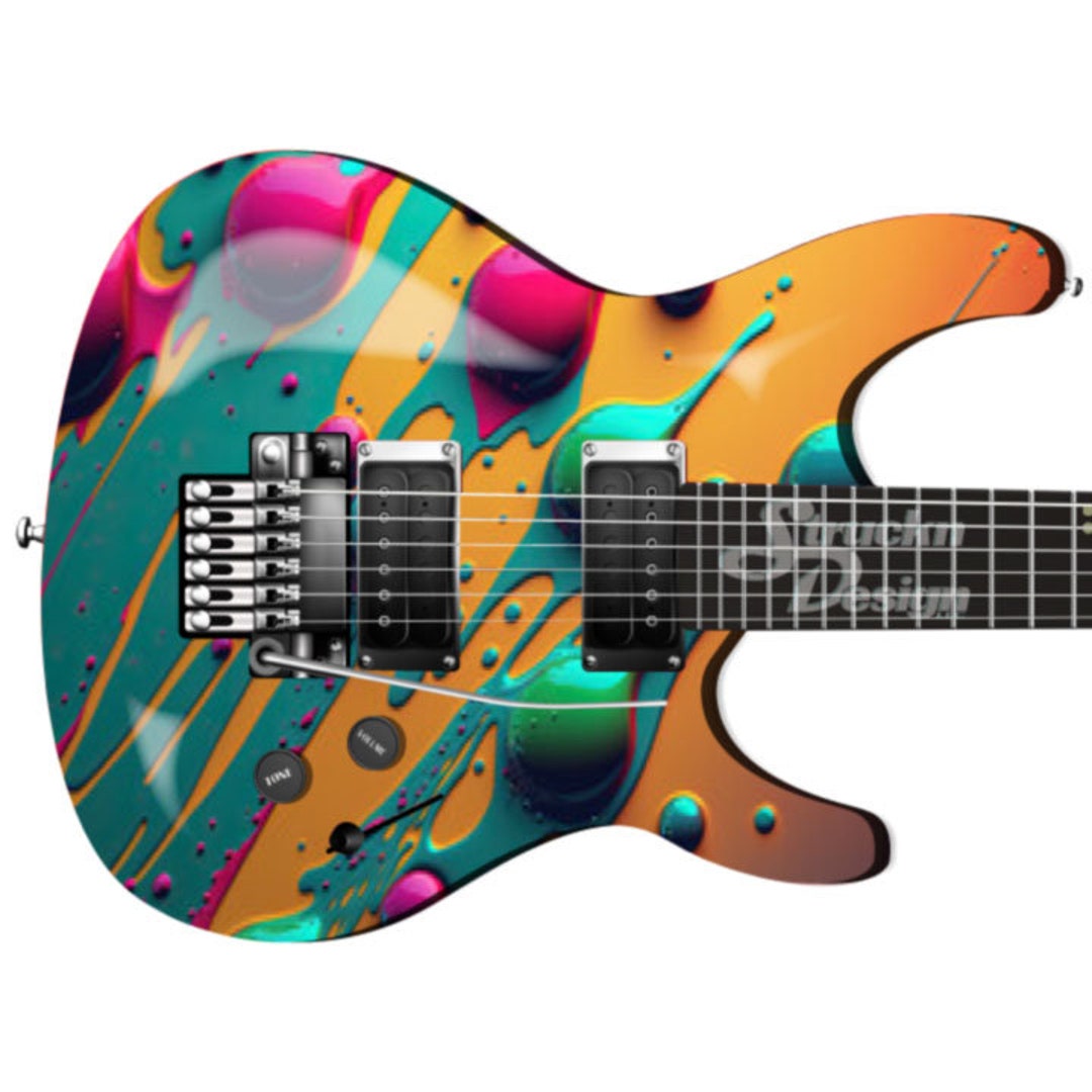 Teal Pink Yellow Splash Mark Guitar Bass Metal Vinyl Wrap Skin Decal ...