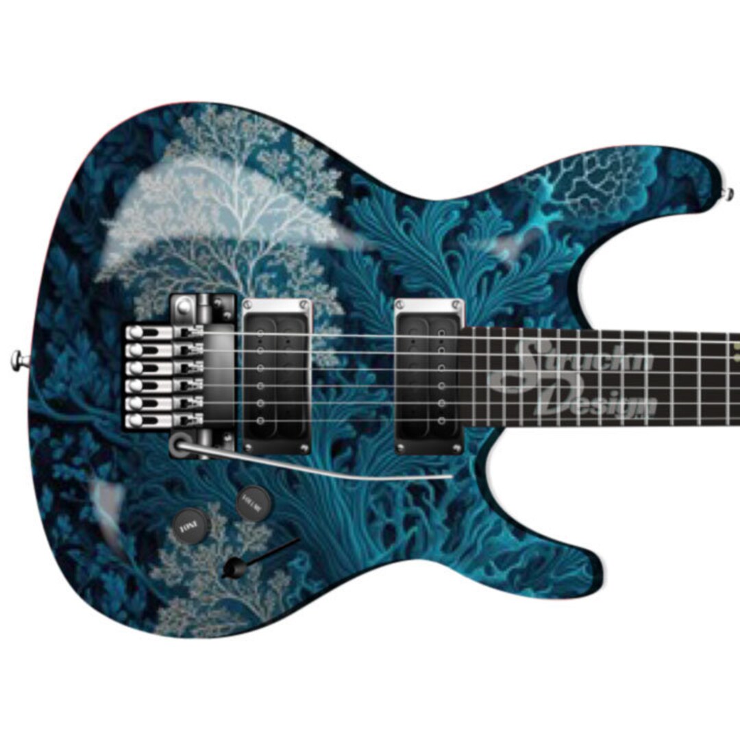 Blue Cyan Dark Fractured Plants Guitar Bass Metal Vinyl Wrap Skin Decal ...