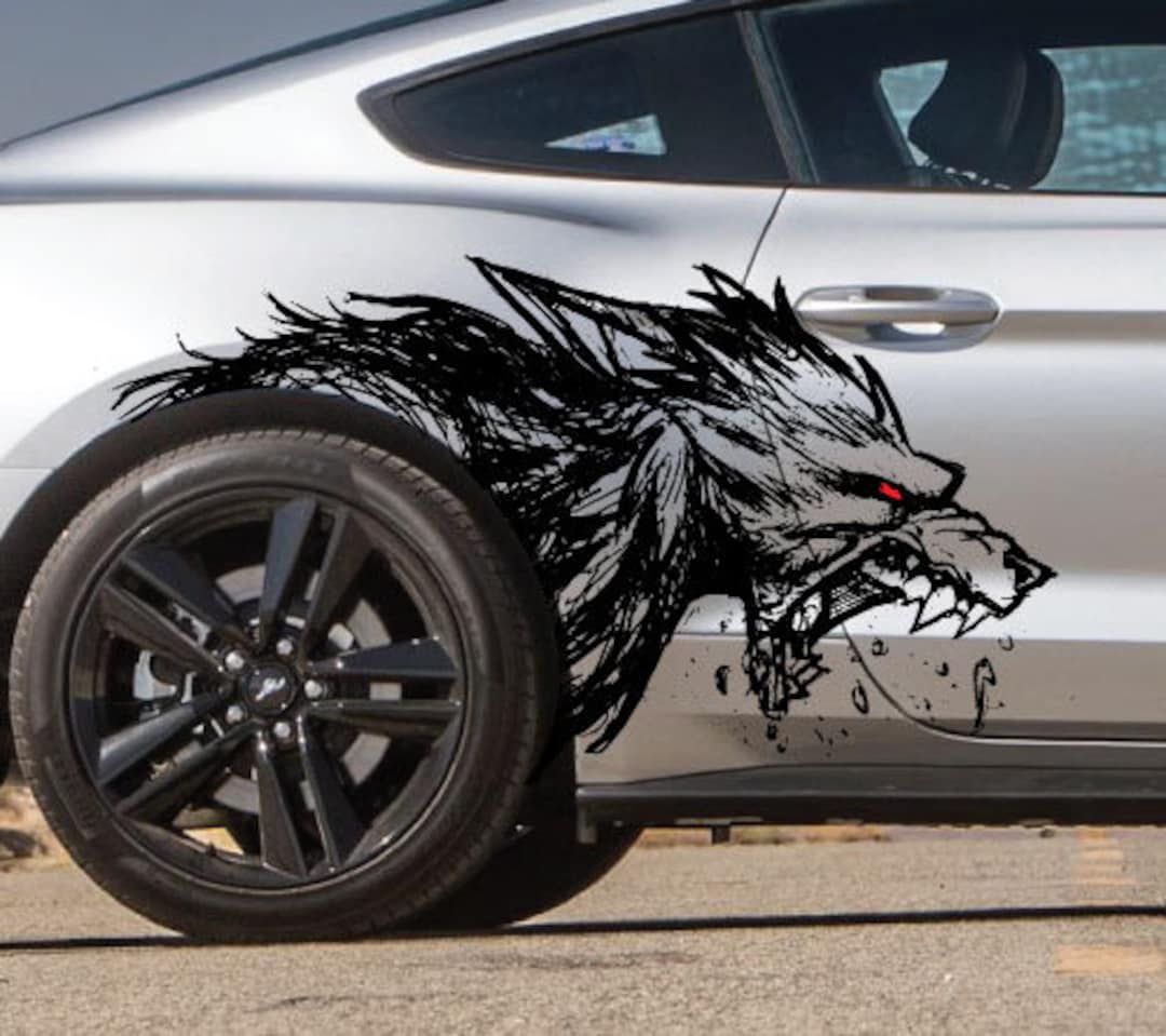 Fits Mustang F-150 Ranger Coyote Wolf Tattoo Grunge Design Tribal Door ...
