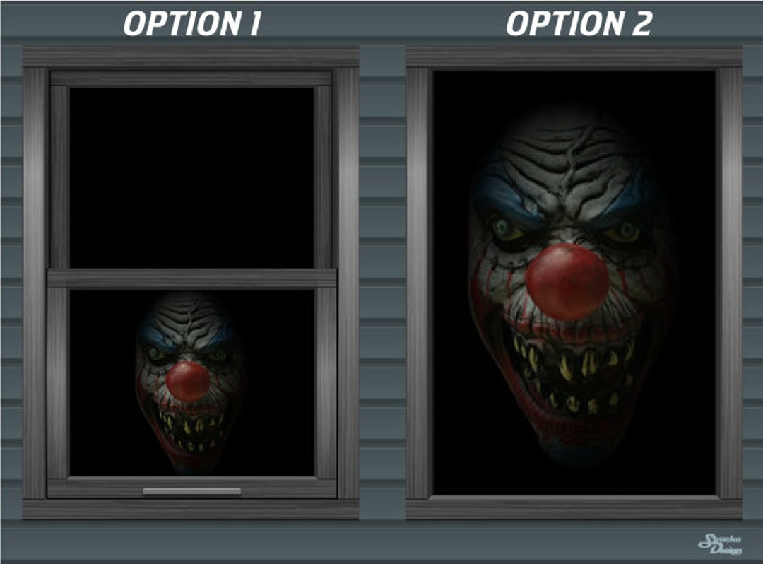 Grinning Clown Face Creepy Horror Scary Window Backlit Wall Backdrop ...