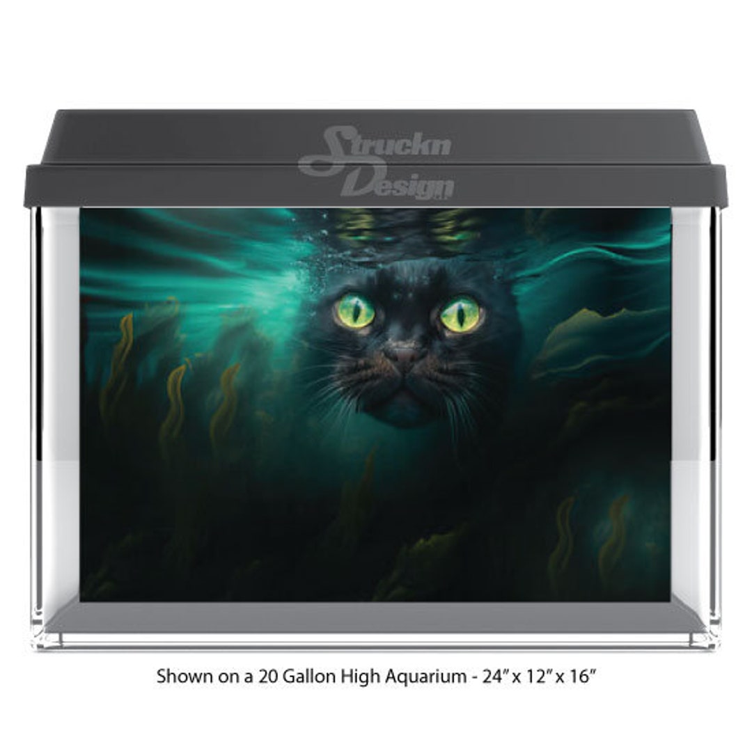 Cute Black Cat Face Swimming Underwater Water 10mil Polyester Fish Tank ...