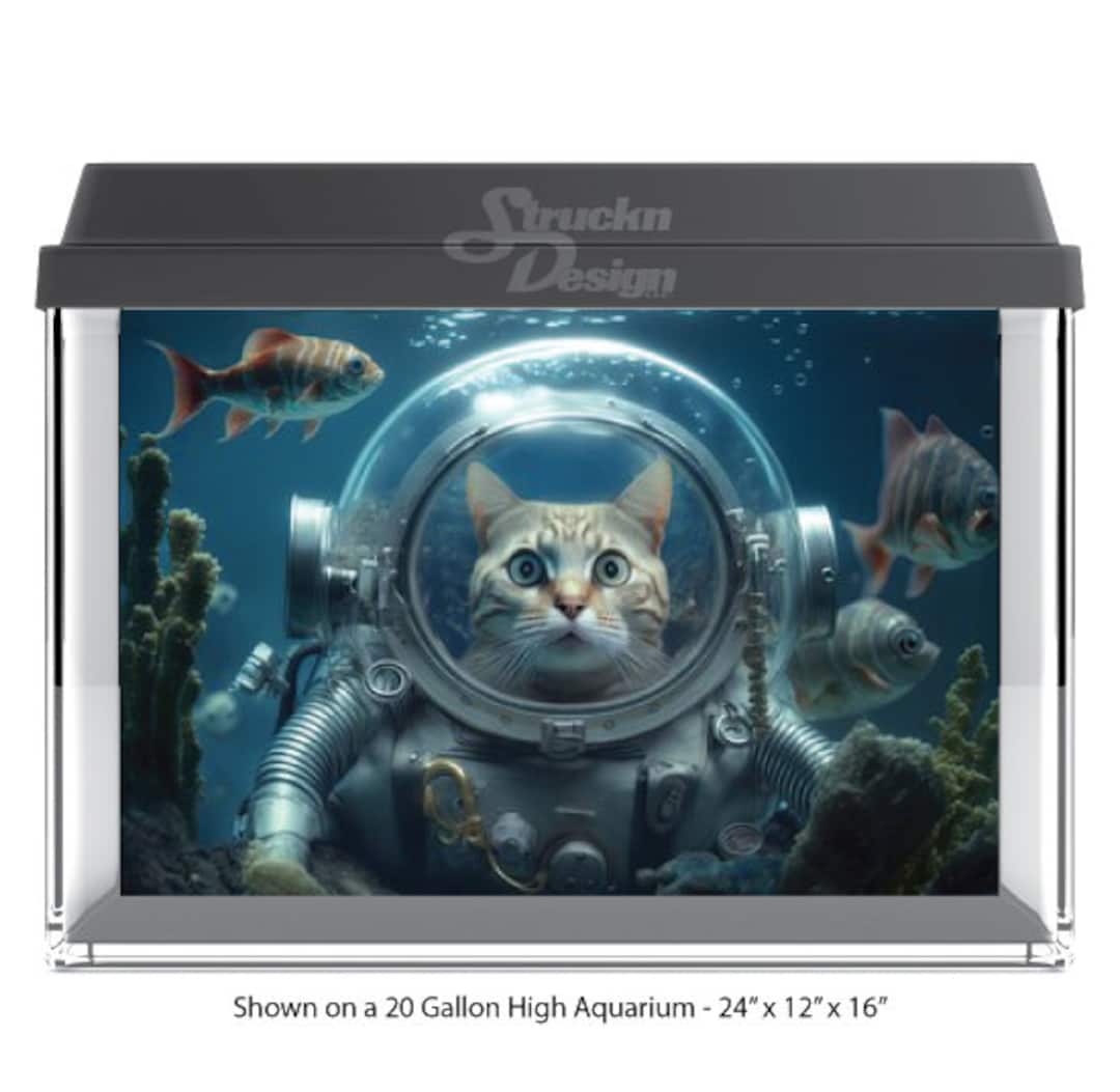 Underwater Suba Diving Cat With Fish Bubbles Diving 10mil Polyester ...