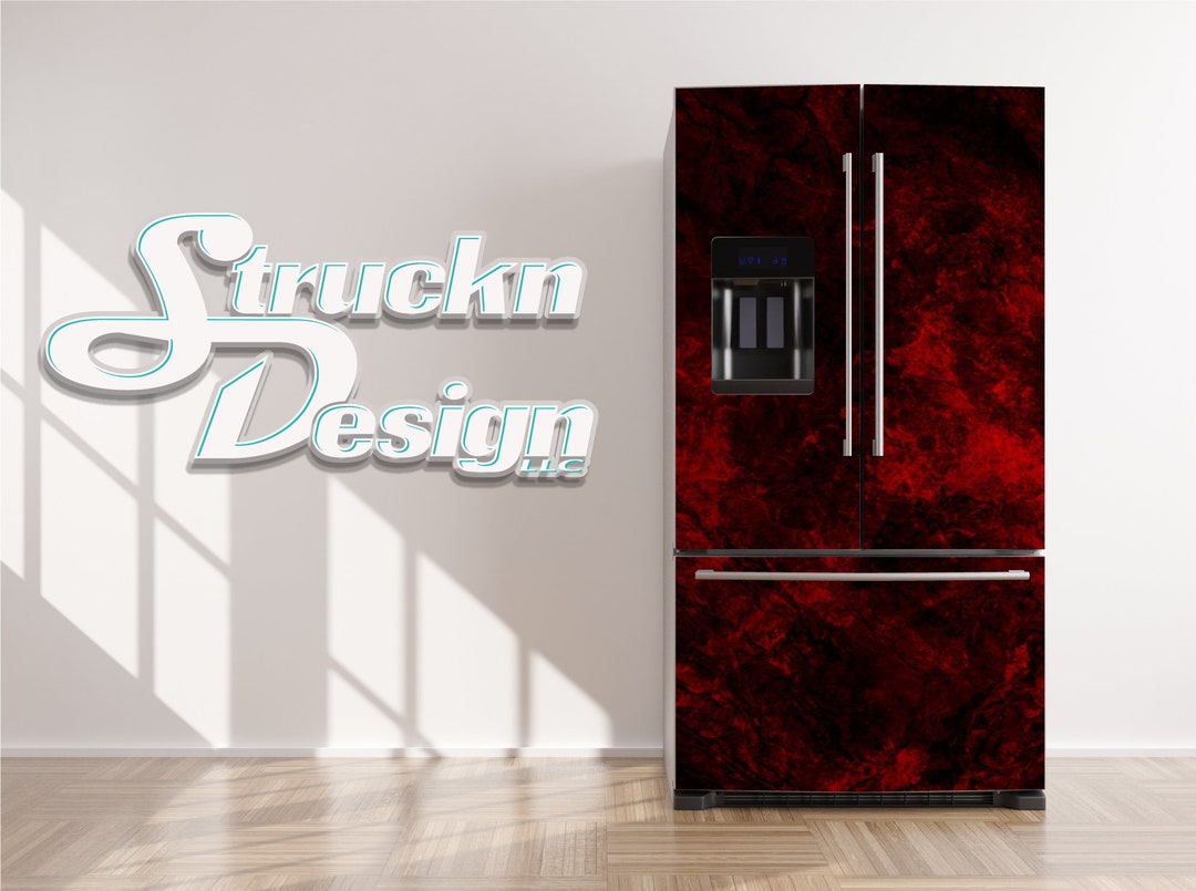 Red Grunge Concrete Texture Black Refrigerator Fridge Freezer Wrap Side ...
