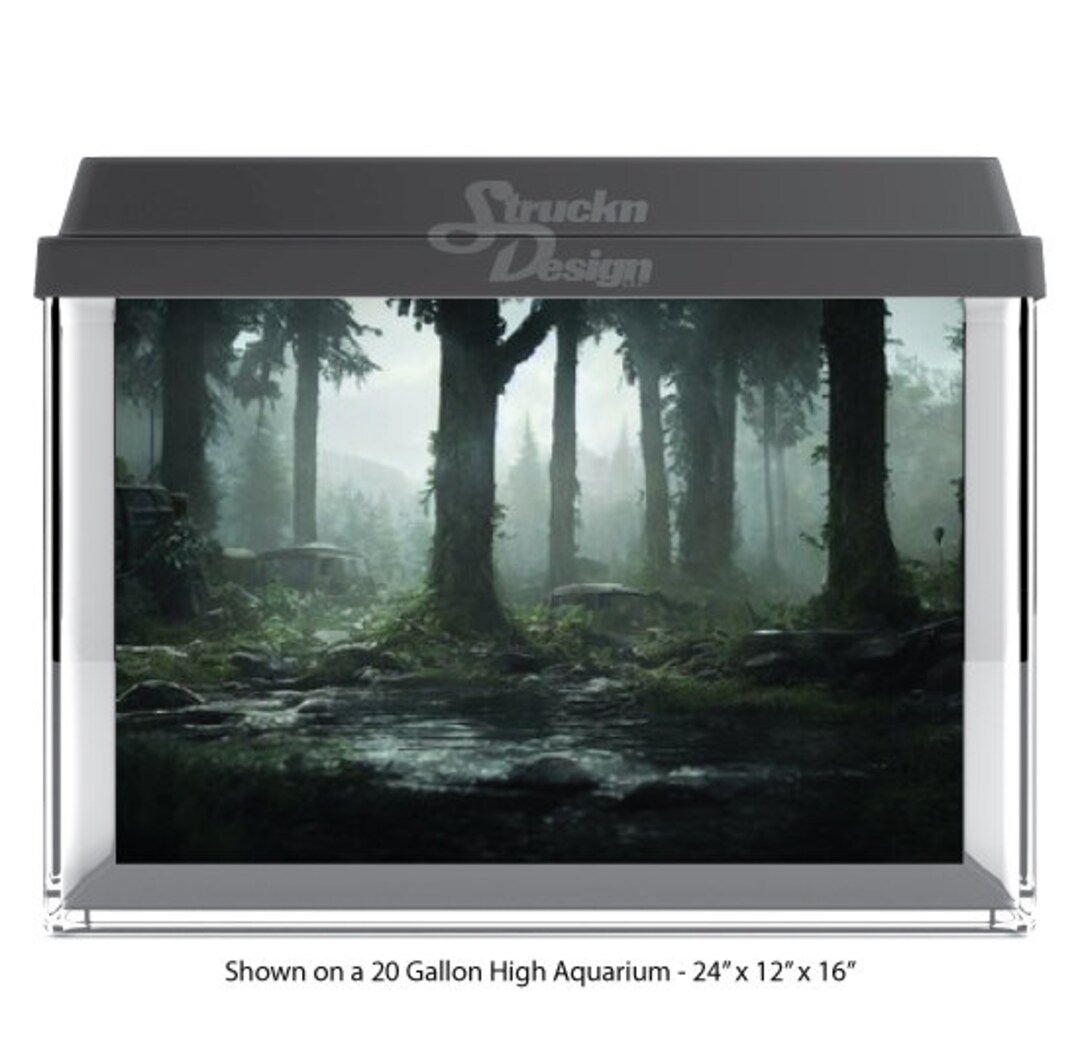 Creepy Faded Dark Forest Trees Dewy Ground 10mil Polyester Fish Tank ...