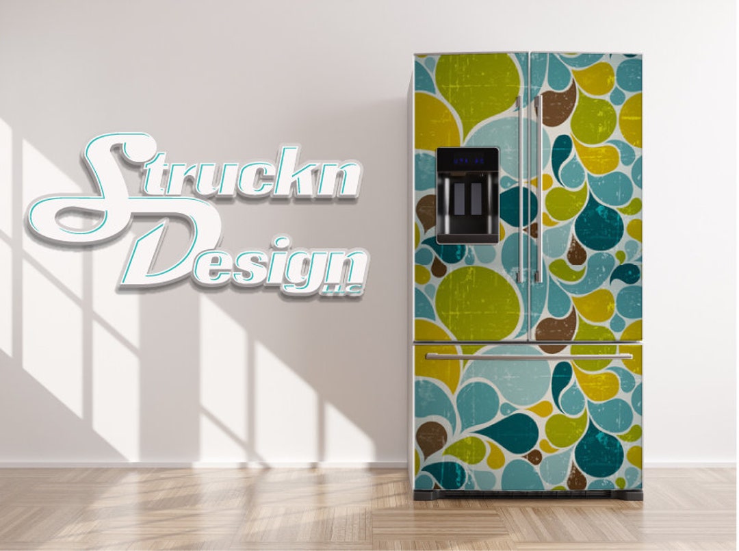 Blue Lime Green Abstract Splash Pattern Refrigerator Fridge Freezer ...