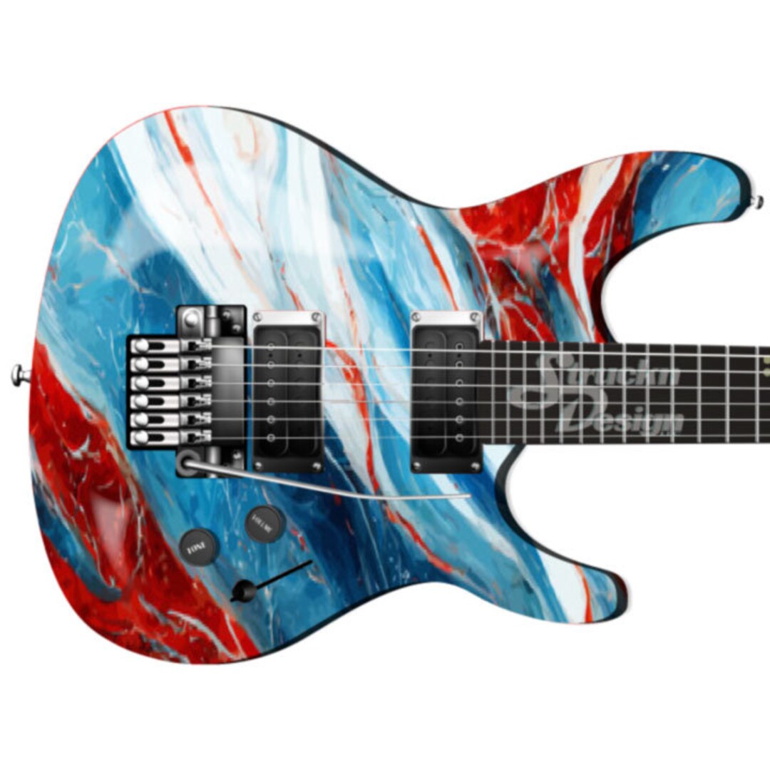Red White Blue Marble Swirl USA Bass Metal Vinyl Guitar Wrap Skin Decal ...