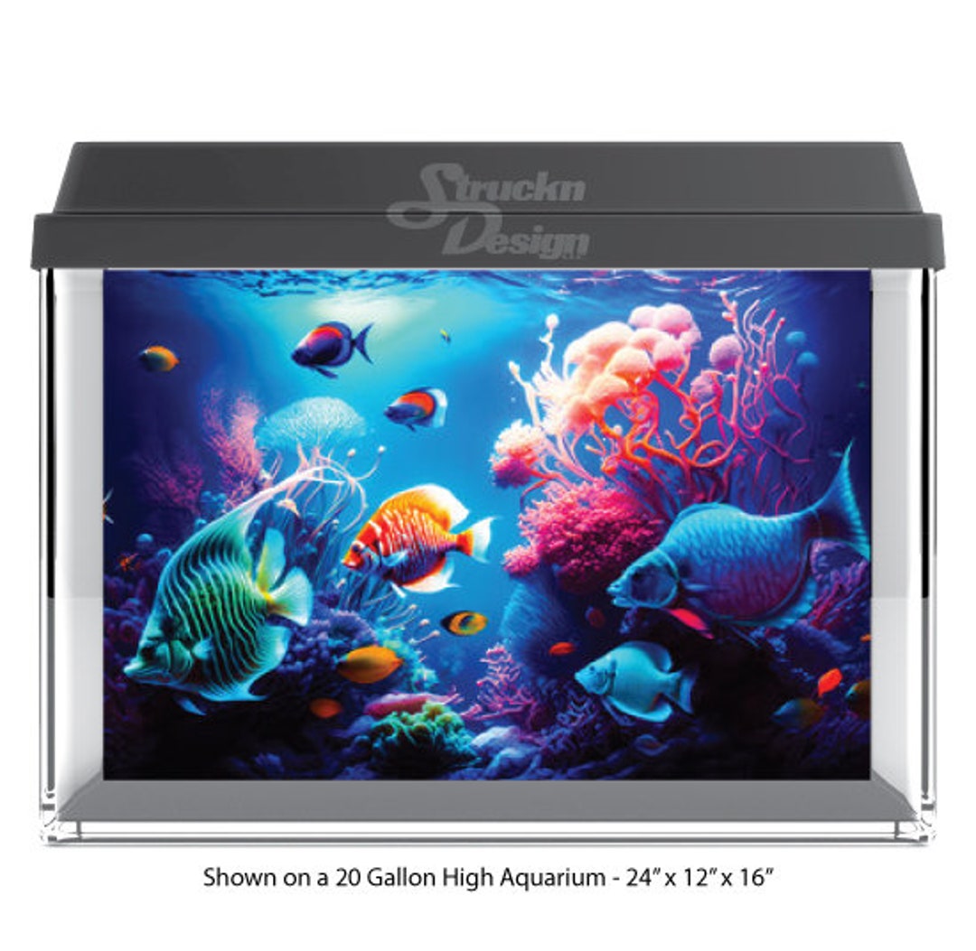 Colorful Fish Coral Reef Cyan Blue Underwater 10mil Polyester Fish Tank ...