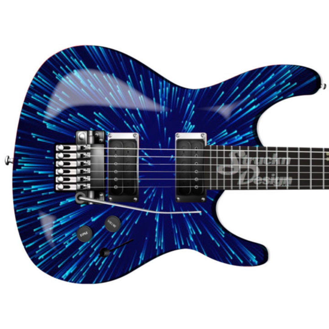 Glowing Shooting Blue Sparks Guitar Bass Metal Vinyl Wrap Skin Decal ...