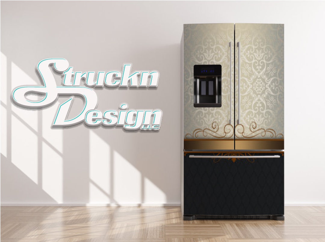 Modern White Black Gold Abstract Design Refrigerator Fridge Freezer ...