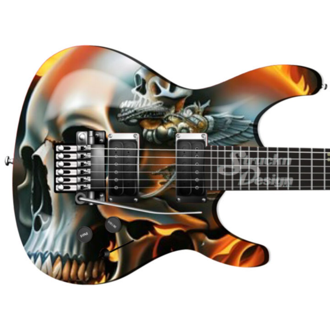 Fire Metal Skull Gray Wings Flame Bass Metal Vinyl Guitar Wrap Skin ...