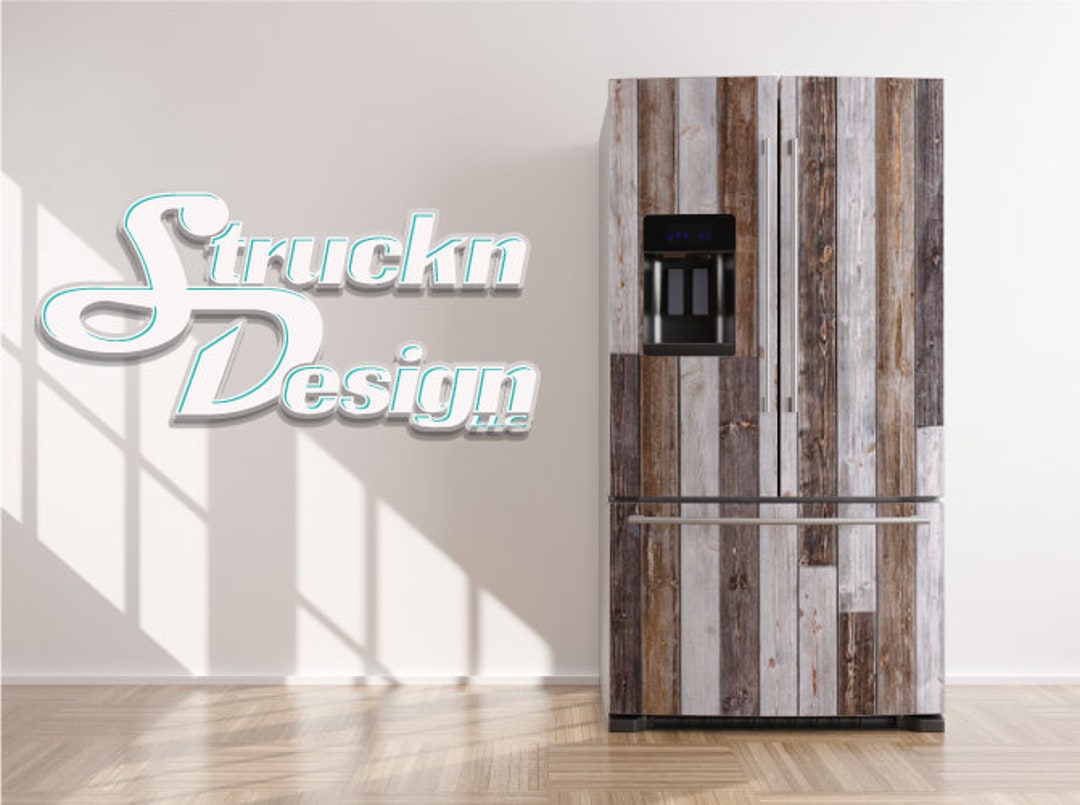 Rustic Wood Planks Tan Grey Barn Style Art Refrigerator Fridge Freezer ...