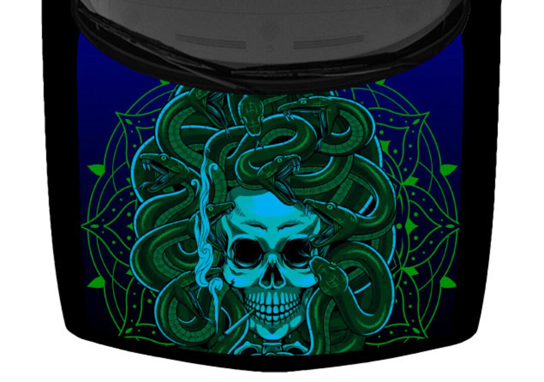 Cyan Green Medusa Snake Skull Black Car Pickup Truck Hood Wrap Vinyl ...