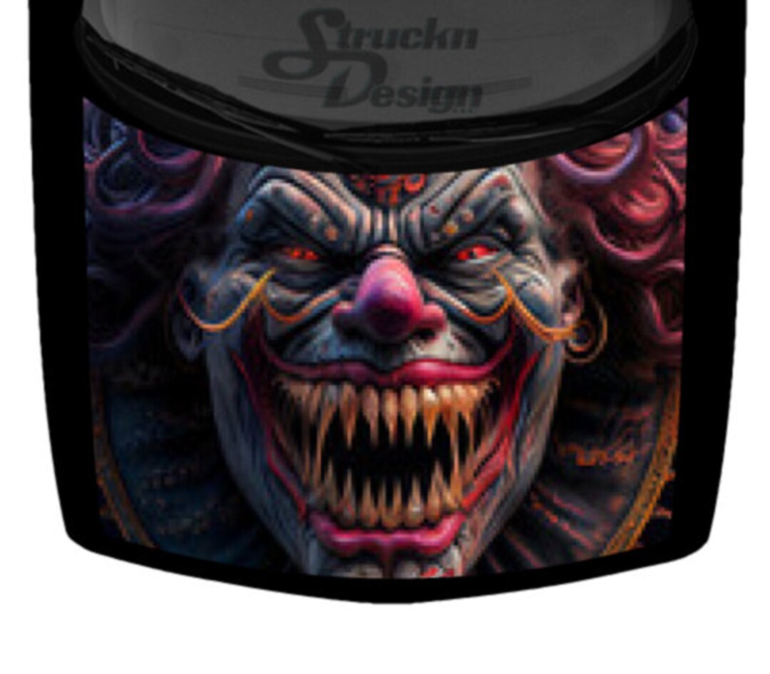 Dark Red Evil Wrinkly Clown Design Black SUV Van Car Pickup Truck Hood ...