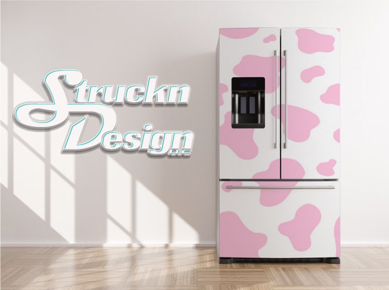 Pink Spotted Cow White Background Rustic Refrigerator Fridge Freezer ...