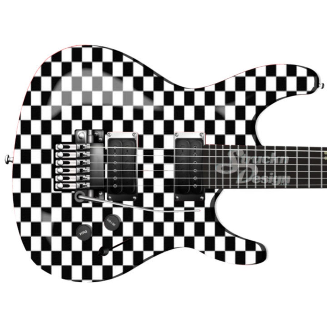 Black White Checkered Print Squares Guitar Bass Metal Vinyl Wrap Skin ...