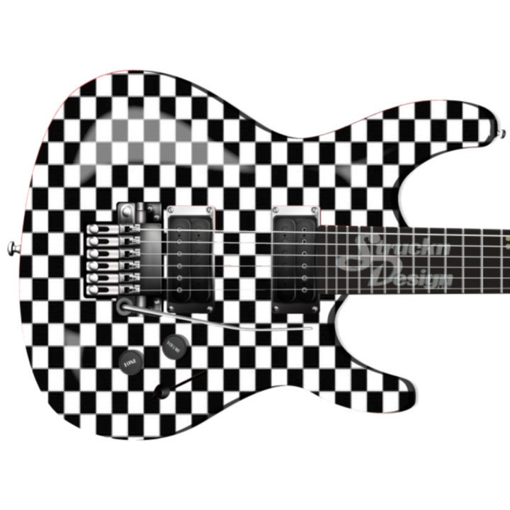Black White Checkered Print Squares Guitar Bass Metal Vinyl Wrap Skin ...