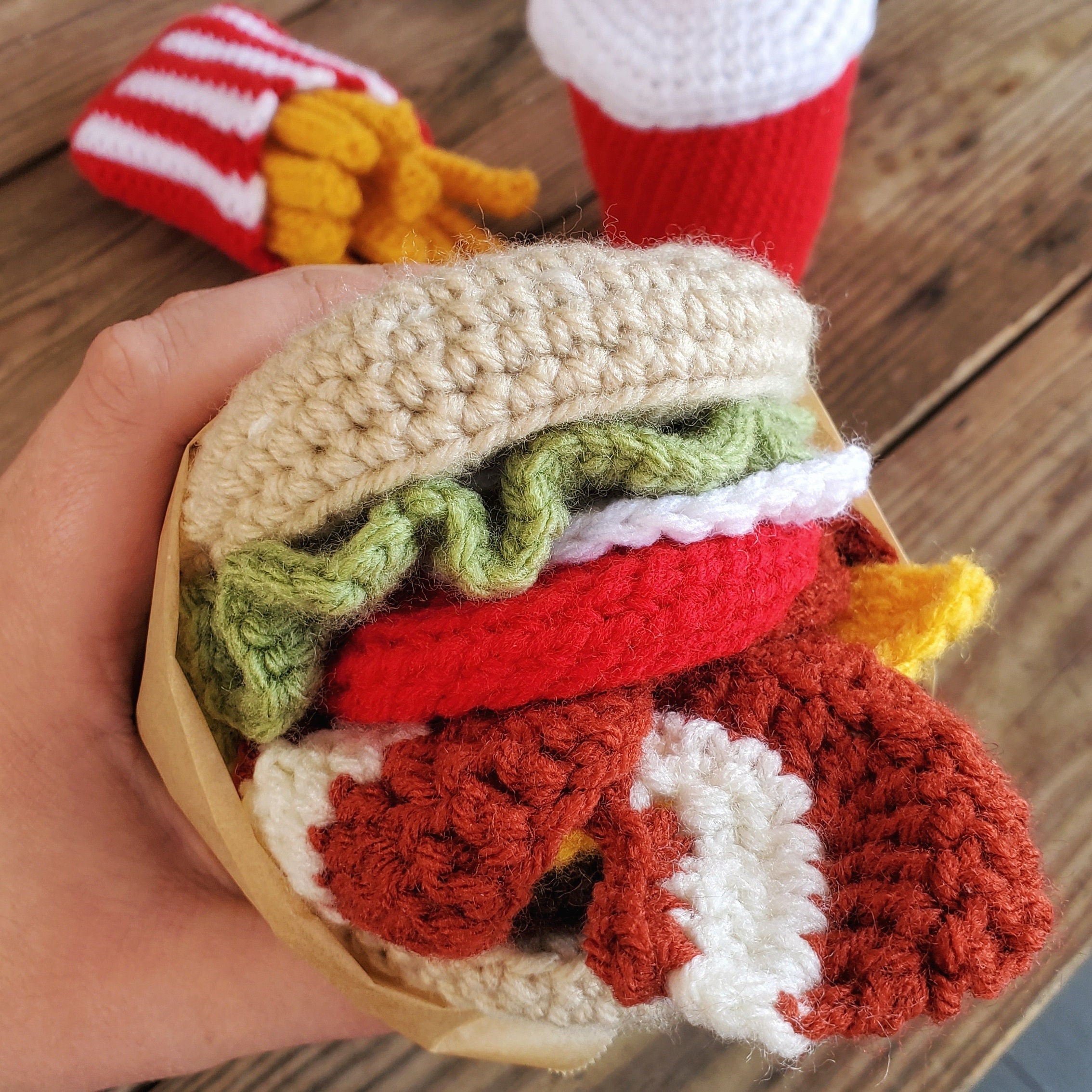 Crochet Sewing & Fiber Craft Supplies & Tools Play Food Cheeseburger ...