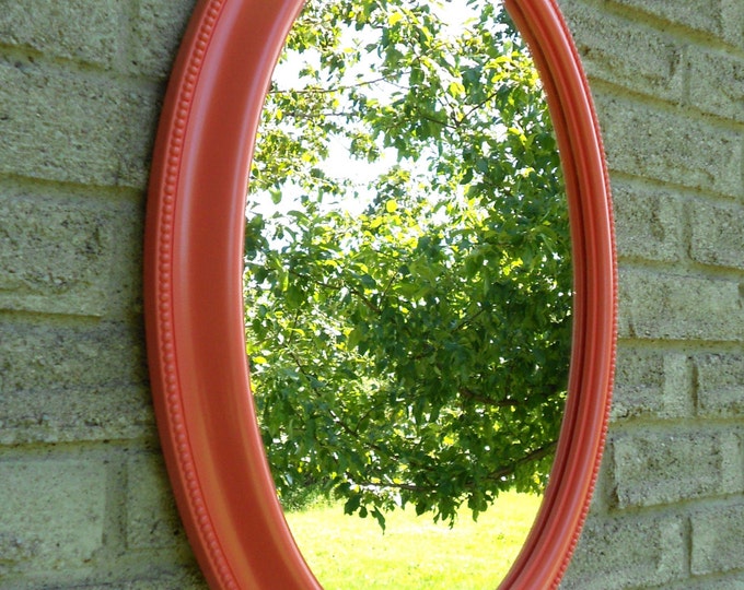 Wall Oval Mirror With Coral Color Frame. - Etsy