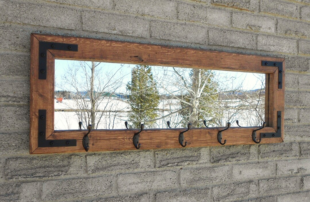 Entryway Rustic Industrial Mirror Coat Rack With Oil Rubbed Bronze ...