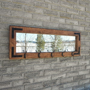 Entryway Rustic Industrial Mirror Coat Rack With Oil Rubbed Bronze ...