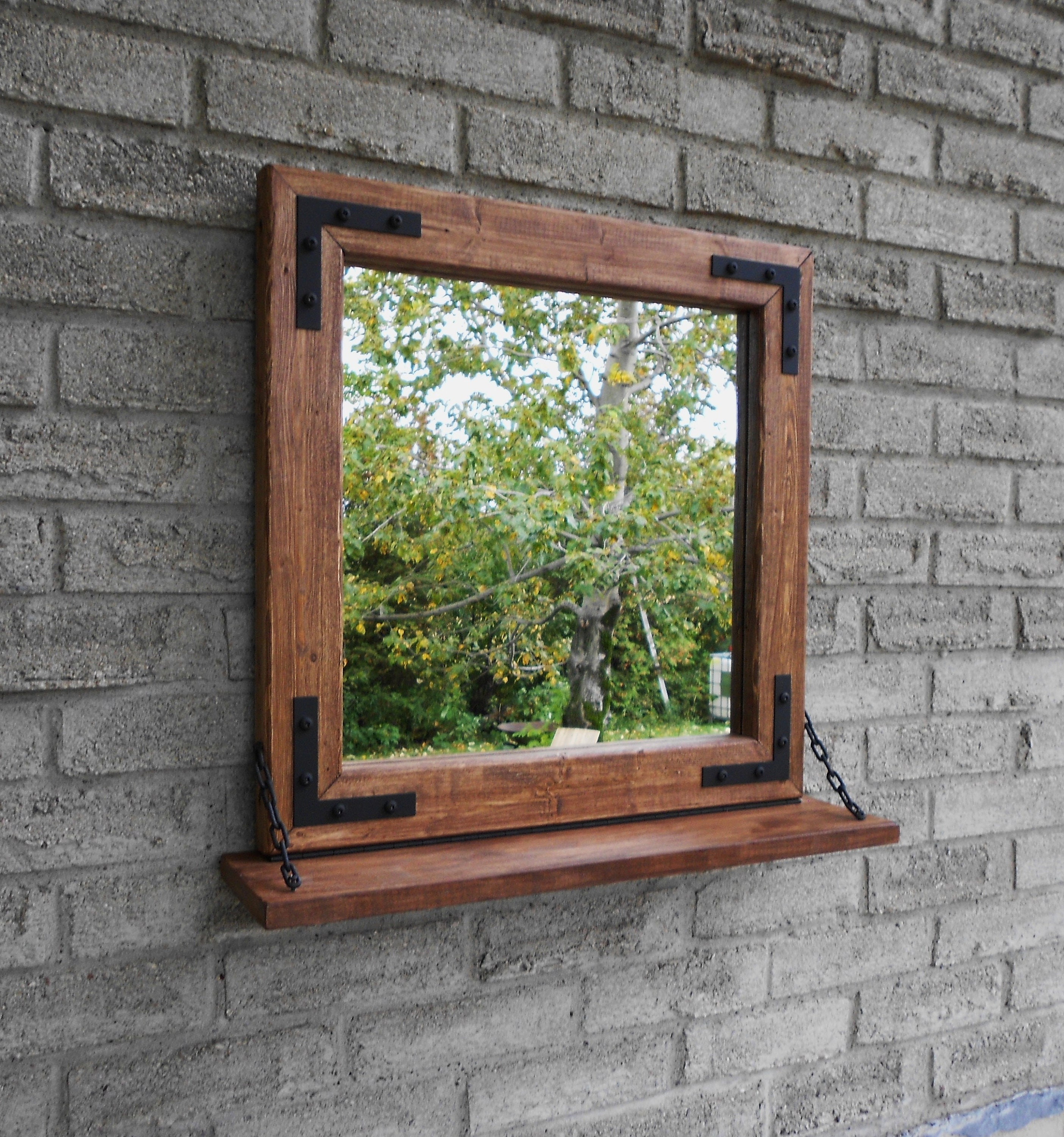 Solid Wood Rustic Industrial Wall Mirror With Shelf - Etsy