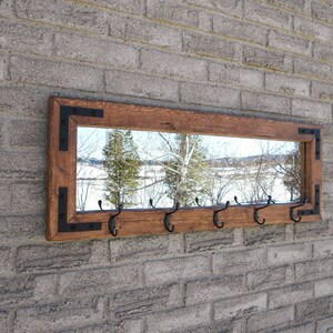 Entryway Rustic Industrial Mirror Coat Rack With Oil Rubbed Bronze ...