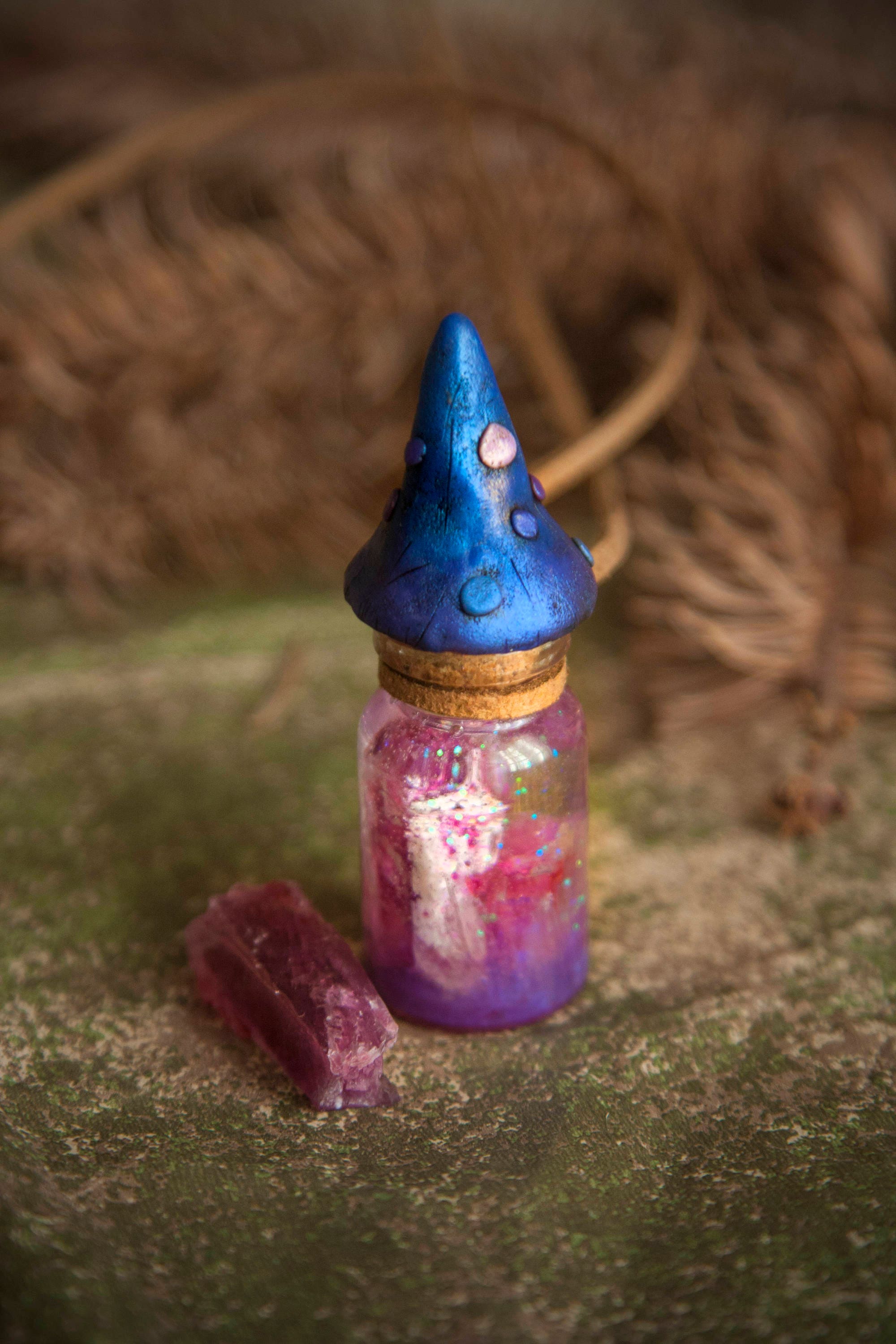 Tiny Magical Bottle Fill With Crystals and Polymer Clay Pine Cone - Etsy