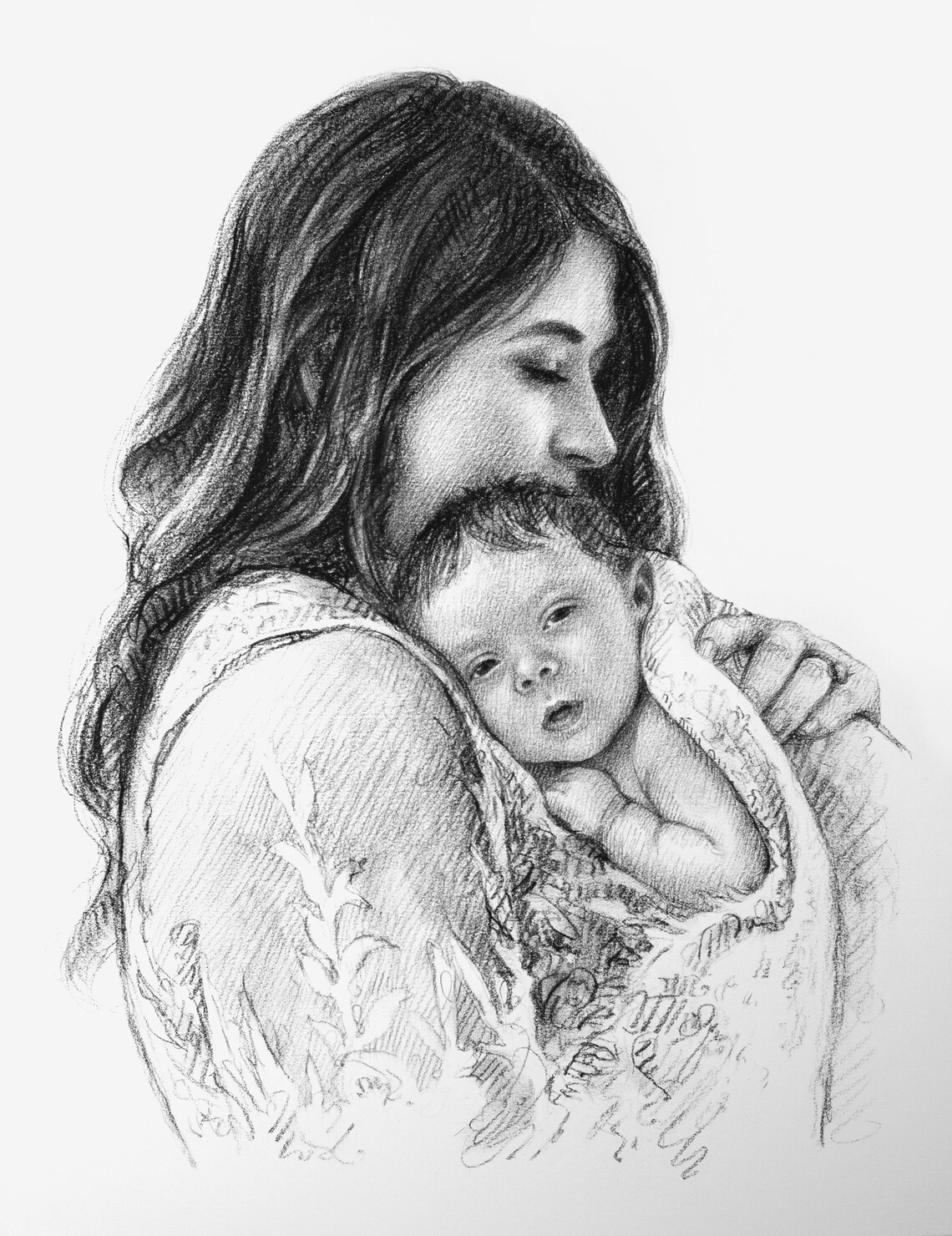 Personalized Family Portrait Charcoal Drawing Mothers Day - Etsy