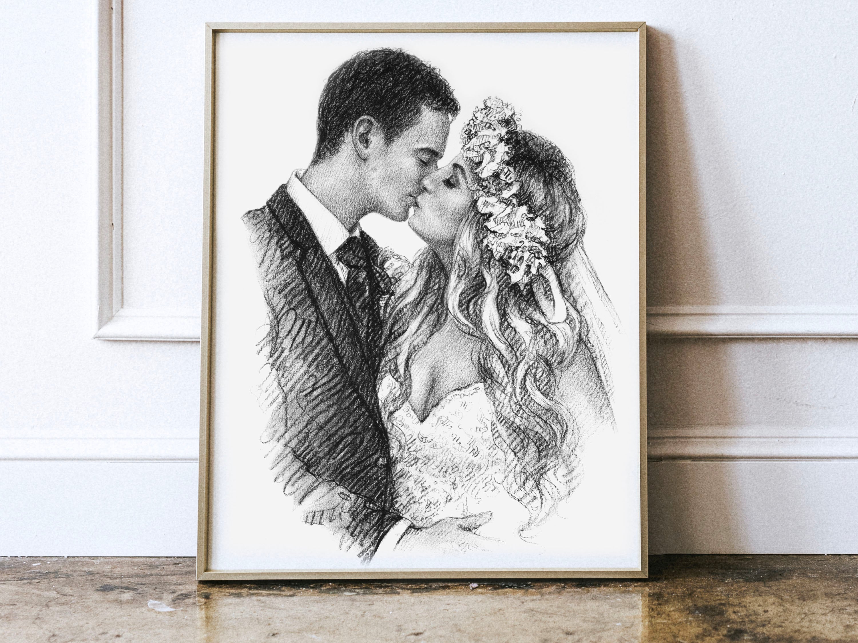 First Kiss Gift Our First Kiss Portrait Our First Date Hand Painted ...