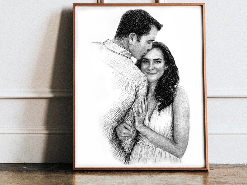Custom Drawing Couple Hand Drawn Portrait Engagment Portrait - Etsy