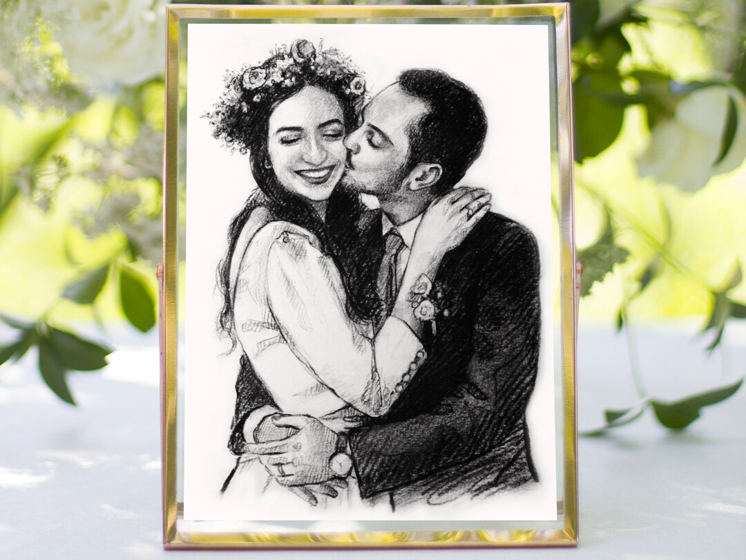 PAPER Wedding Anniversary Personalized Charcoal Drawing From Photo on ...