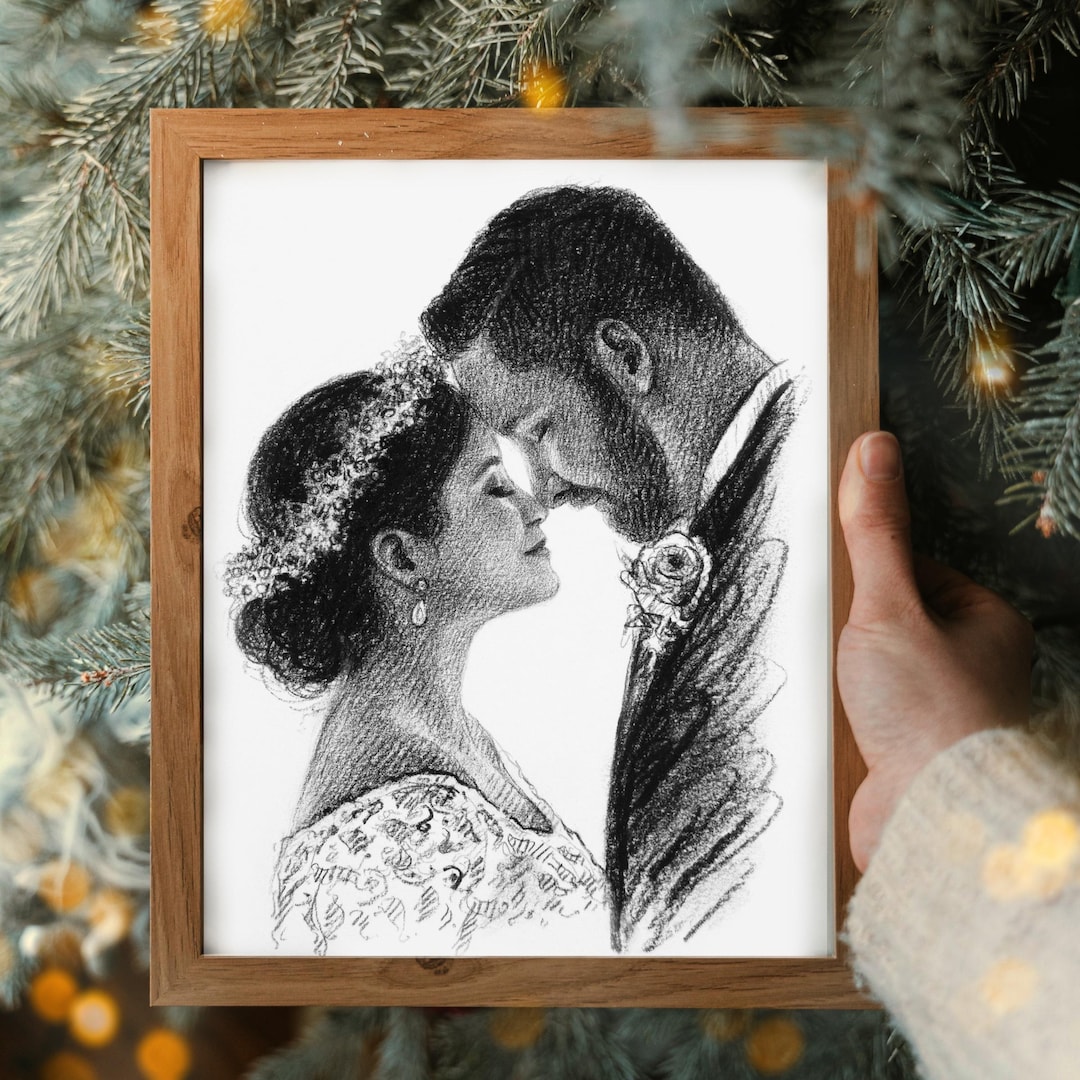 Cute Couple Portrait, Charcoal Drawing From Photo, Handmade Couple ...