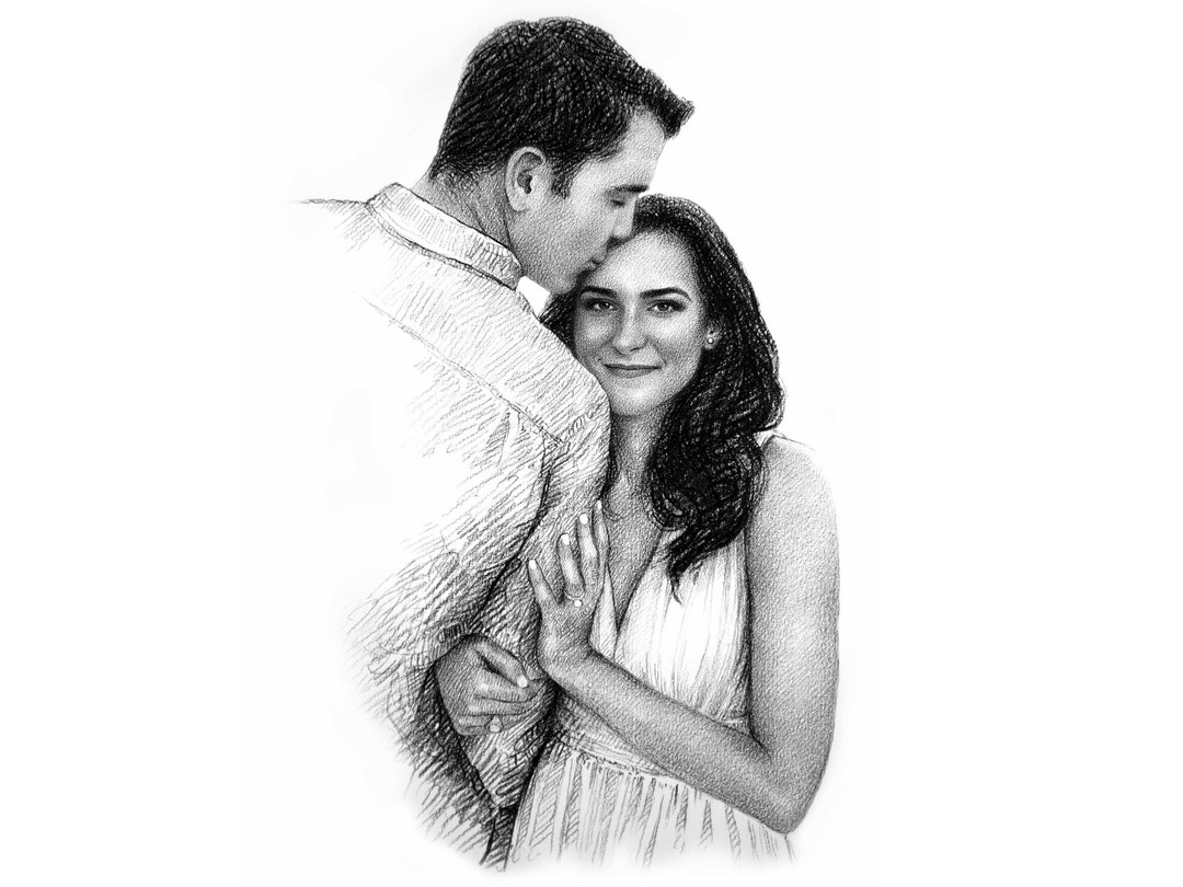 Custom Drawing Couple, Hand Drawn Portrait, Engagment Portrait From ...