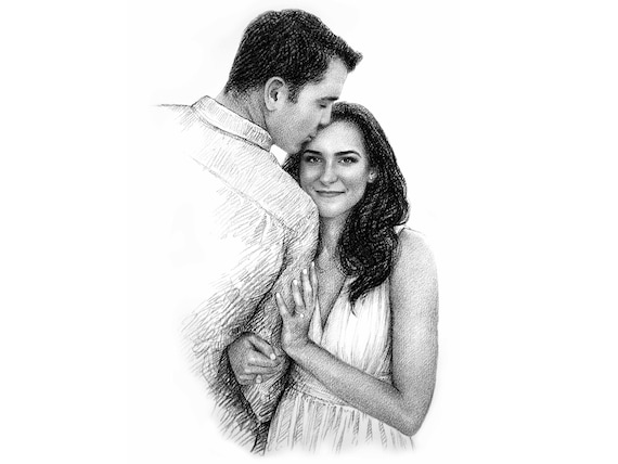 Custom Drawing Couple Hand Drawn Portrait Engagment Portrait - Etsy