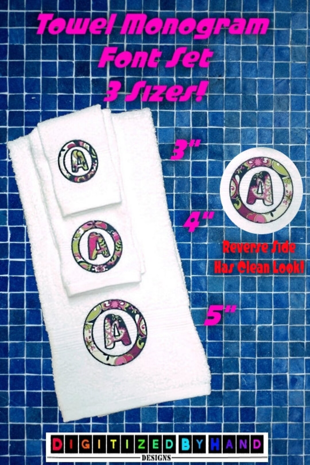 Applique Monogram Towel Font Set - 3 Sizes for 4x4 and 5x7 Hoops ...