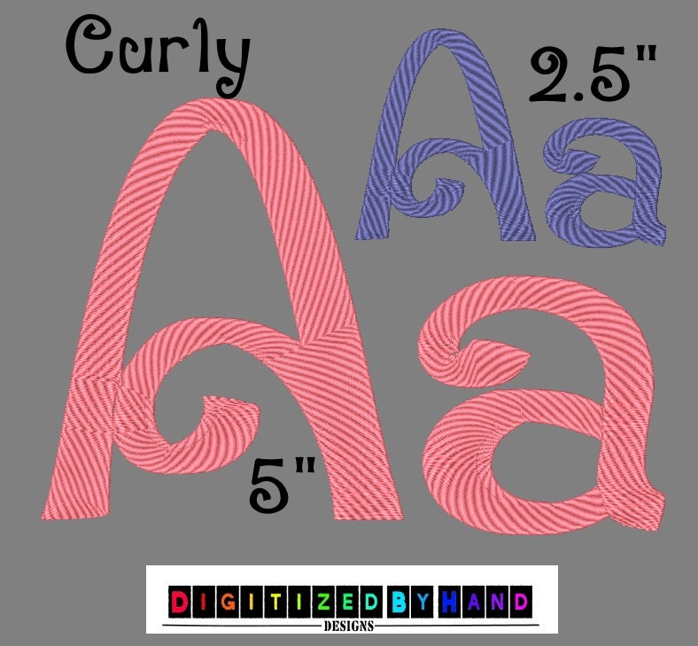 Machine Embroidery Fonts Large Curly Font 6 Sizes Font Set | Etsy