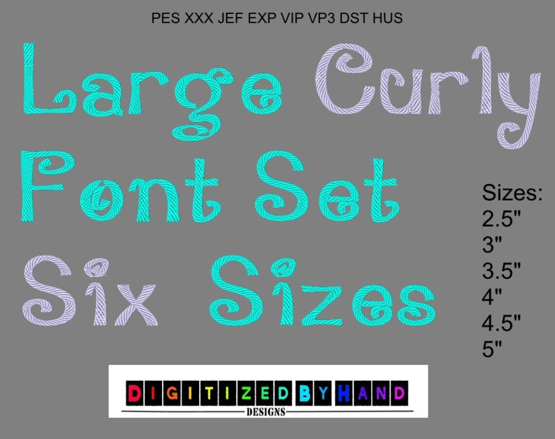 Machine Embroidery Fonts Large Curly Font 6 Sizes Font Set - Etsy