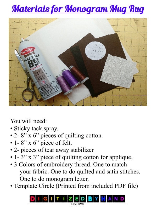 ITH Mug Rug Monogram Design in the Hoop Embroidery ITH | Etsy