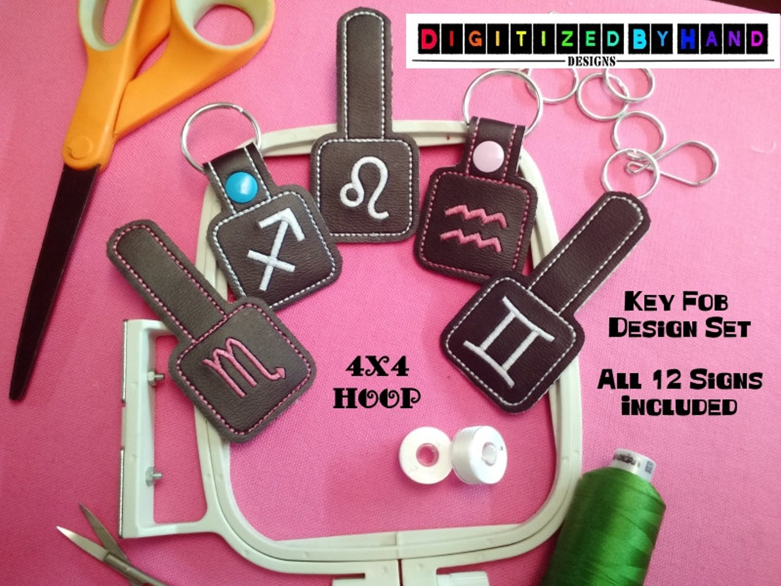 12 in the Hoop Key Fob Design Set -in the Hoop Embroidery Design ...