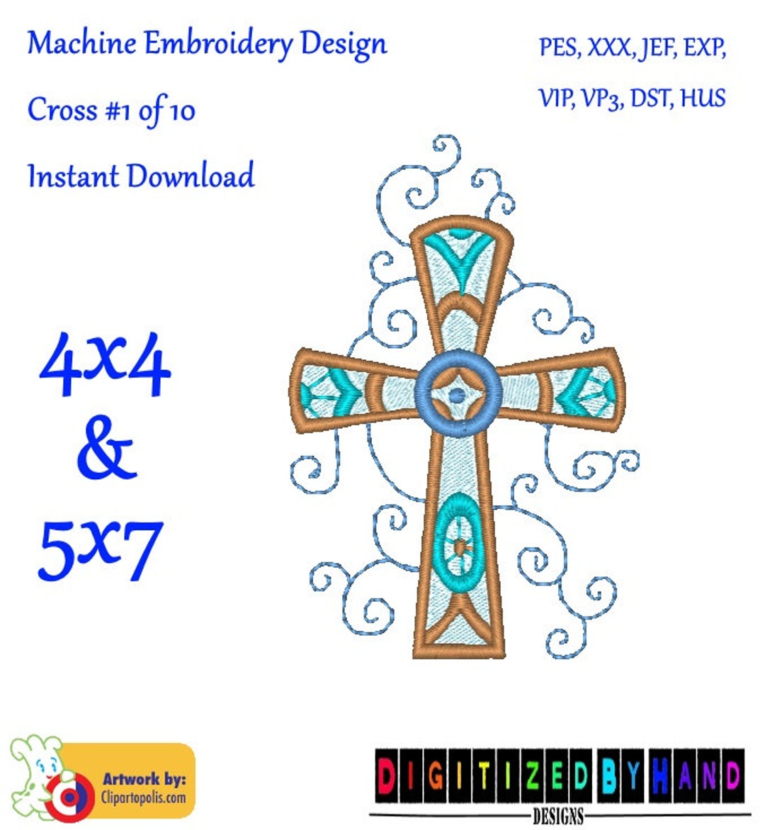 Cross Embroidery Design 1 of 10 - Religious Embroidery Design for 4x4 ...