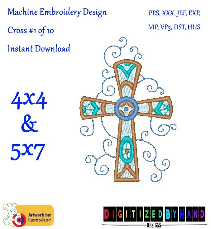Cross Embroidery Design 1 of 10 Religious Embroidery Design | Etsy