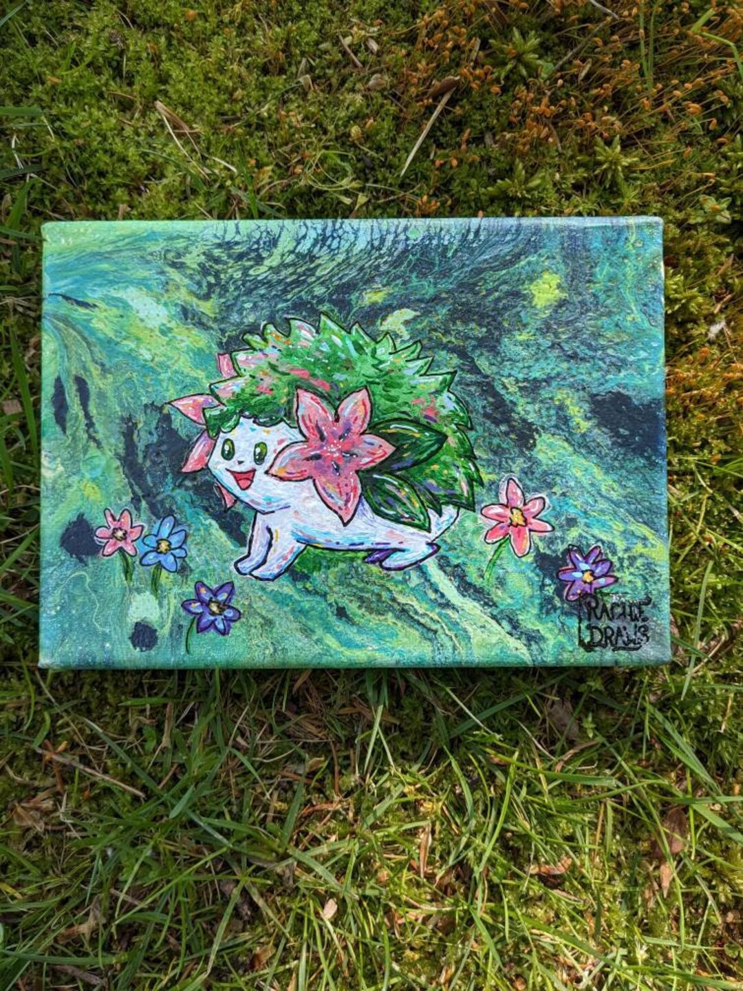 Shaymin Acrylic Painting 5"x7" Canvas - Etsy