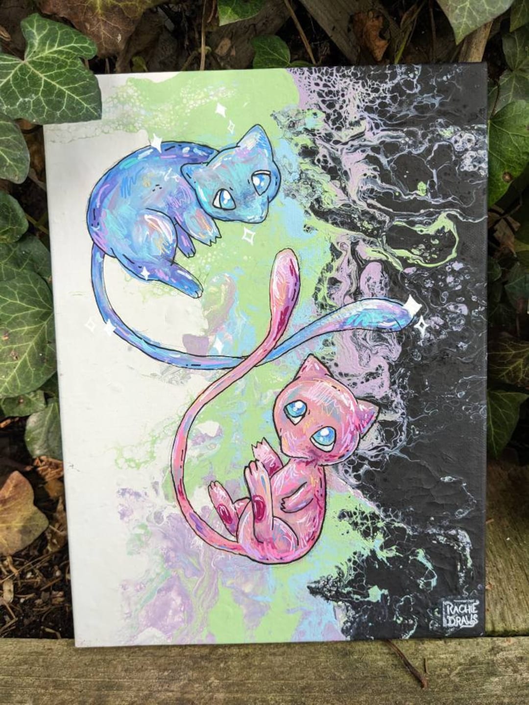 Mew and Shiny Mew Acrylic Painting 9"x12" Canvas - Etsy